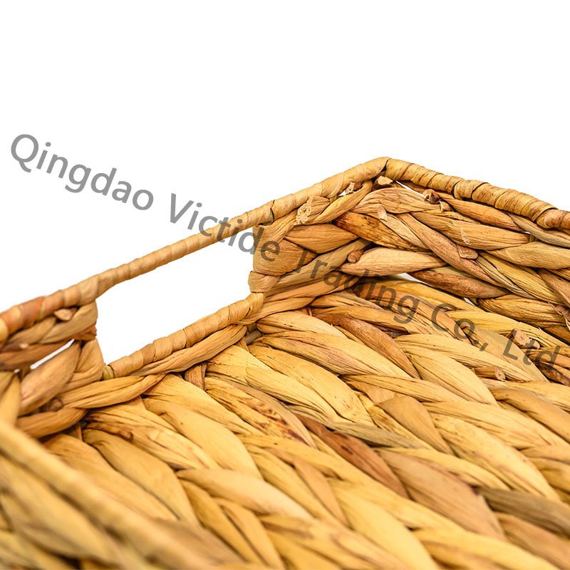 Square Water Hyacinth Tray With Concealed Handle