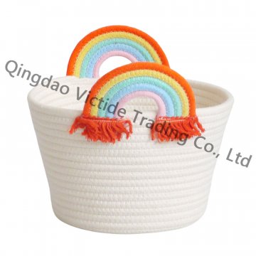 Stackable Cotton Rope Basket With Rainbow Handle